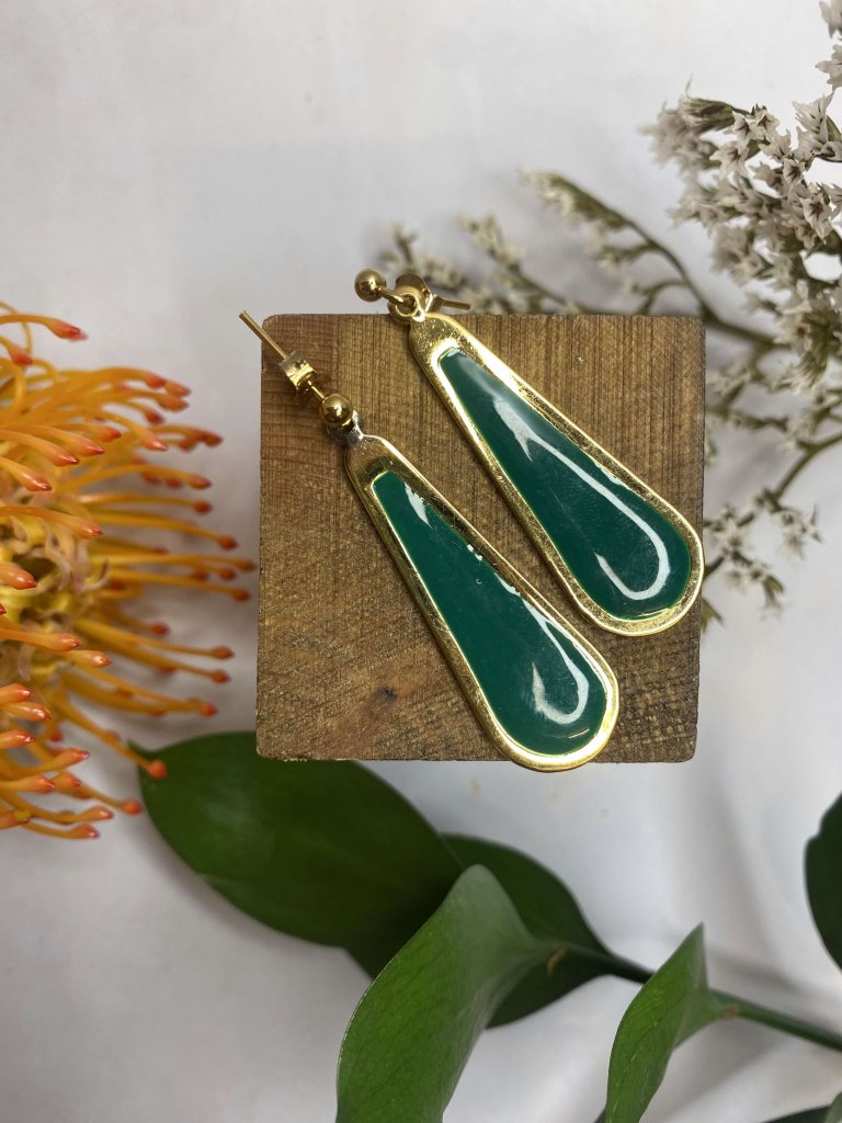 Graceful Green and Gold Drop Earrings - Ashwell & Co.